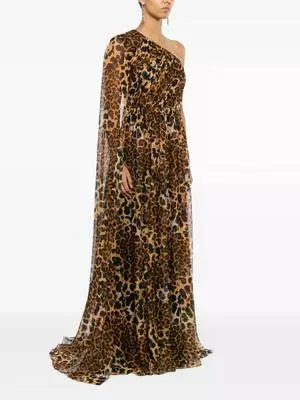 Pamella Roland Leopard Print Flyaway Gown