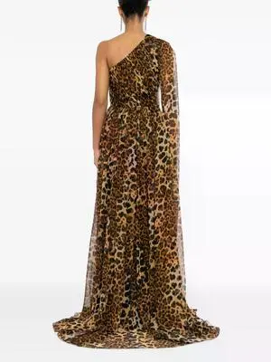 Pamella Roland Leopard Print Flyaway Gown