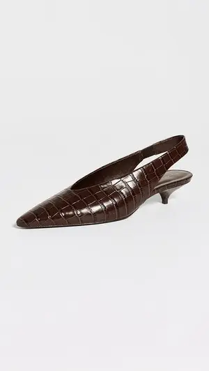 REFORMATION Calista Slingback Kitten Heels - Chocolate Croc