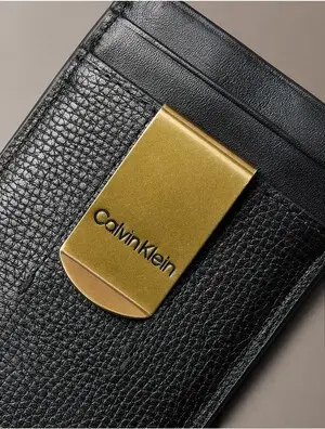 Calvin Klein Premium Leather Clip Card Case - Black