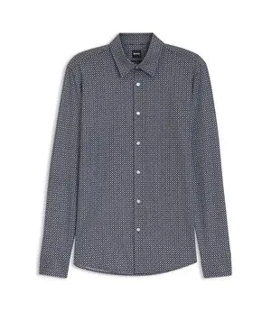 BOSS Slim-fit Printed Shirt - Dark Blue