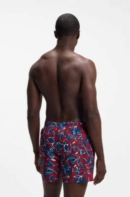 BOSS Swim Trunks With Allover Print - Red