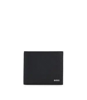 BOSS Billfold Wallet In Monogram-patterned Leather - Black