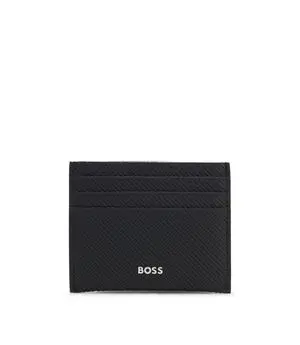 BOSS Card Holder In Monogram-patterned Leather - Black