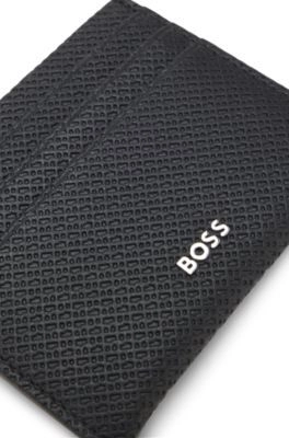 BOSS Card Holder In Monogram-patterned Leather