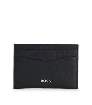 BOSS Grained-leather Card Holder With Polished Logo Lettering - Black