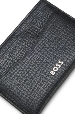 BOSS Grained-leather Card Holder With Polished Logo Lettering