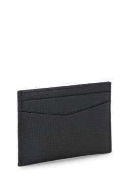 BOSS Grained-leather Card Holder With Polished Logo Lettering