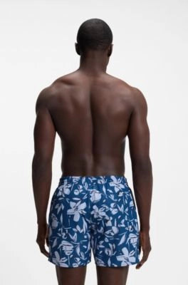 BOSS Swim Trunks With Allover Print - Dark Blue