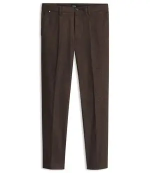 BOSS Modern-fit Pants In Stretch Melange Fabric - Dark Brown