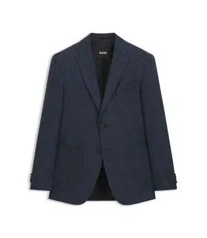 BOSS Regular-fit Suit Jacket In A Patterned Wool Blend - Dark Blue