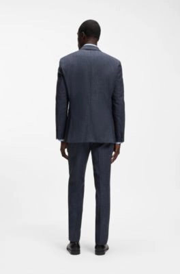 BOSS Regular-fit Suit Jacket In A Patterned Wool Blend - Dark Blue