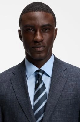 BOSS Regular-fit Suit Jacket In A Patterned Wool Blend - Dark Blue