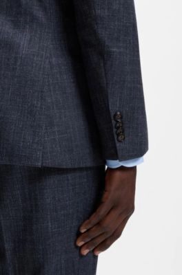 BOSS Regular-fit Suit Jacket In A Patterned Wool Blend - Dark Blue