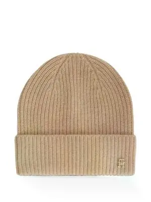Tommy Hilfiger Ribbed-knit Logo-plaque Beanie Hat - Neutrals