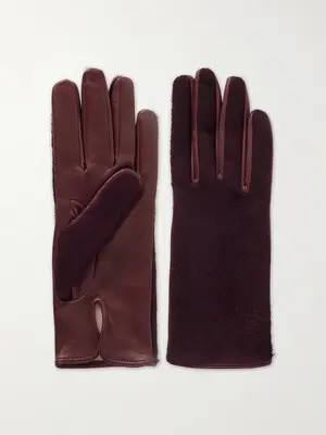 Nour Hammour NOUR HAMMOUR Calf Hair And Leather Gloves Burgundy