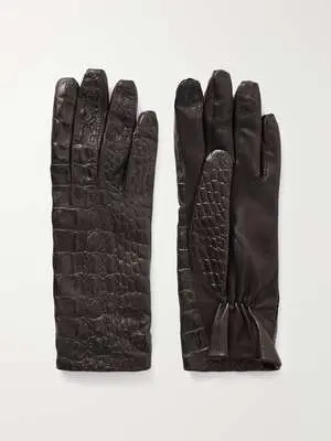 Nour Hammour Croc-effect Leather Gloves