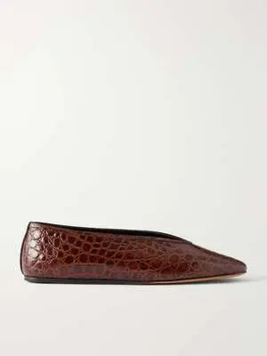 Le Monde Beryl Luna Croc-effect Leather Flats - Brown