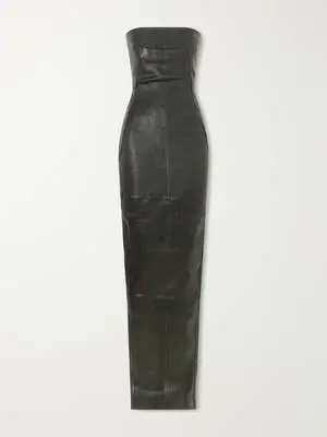 Rick Owens Athena Paneled Leather And Cotton-blend Maxi Dress