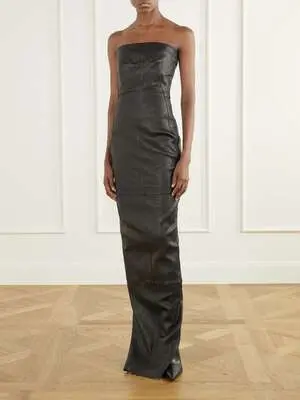 Rick Owens Athena Paneled Leather And Cotton-blend Maxi Dress