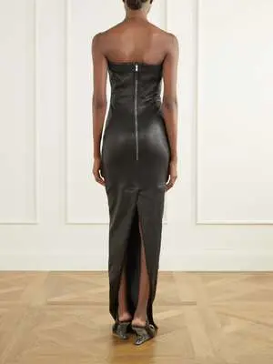 Rick Owens Athena Paneled Leather And Cotton-blend Maxi Dress