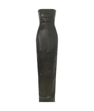 Rick Owens Athena Paneled Leather And Cotton-blend Maxi Dress - Black