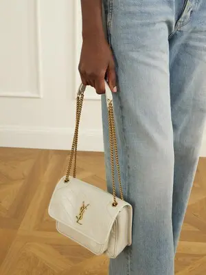 Saint Laurent Baby Niki Matelassé Crinkled-leather Shoulder Bag - White