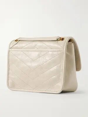 Saint Laurent Baby Niki Matelassé Crinkled-leather Shoulder Bag - White