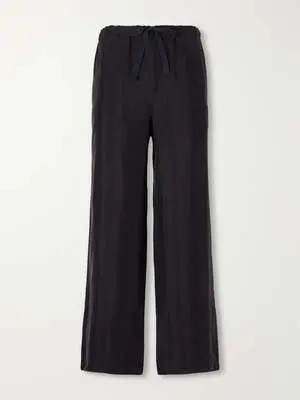 JAMES PERSE Silk-habotai Wide-leg Drawstring Pants - Black