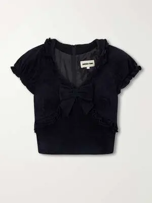 SHUSHU/TONG Crisscross Bow-detailed Ruffled Cropped Top - Navy