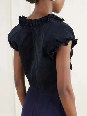 SHUSHU/TONG Crisscross Bow-detailed Ruffled Cropped Top