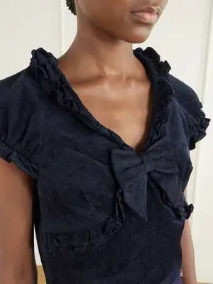 SHUSHU/TONG Crisscross Bow-detailed Ruffled Cropped Top