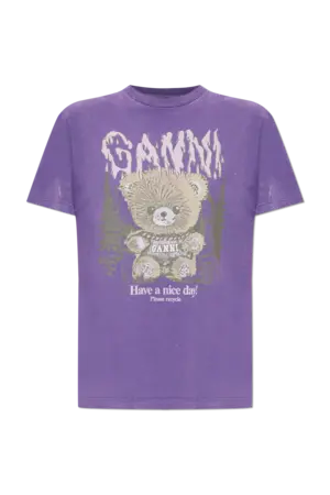 GANNI Have A Nice Day!" Teddy Bear Print Cotton T-shirt