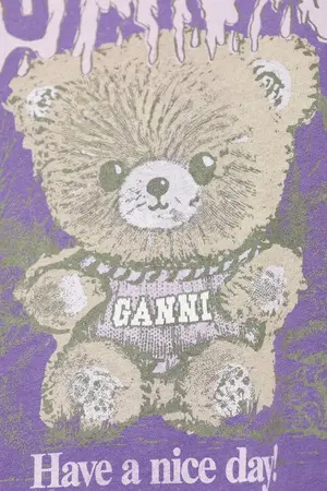 GANNI Have A Nice Day!" Teddy Bear Print Cotton T-shirt