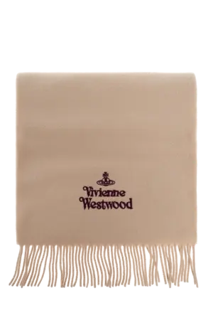 VIVIENNE WESTWOOD Wool Scarf With Logo - Beige