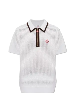 Casablanca Wool Polo Shirt With Logo Patch - Cream