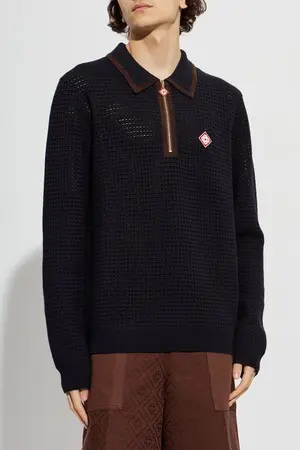 Casablanca Wool Polo Shirt With Logo Patch