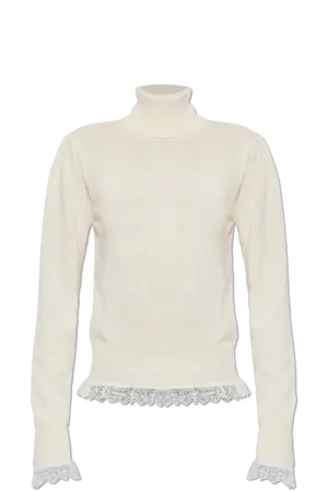 GANNI Wool Turtleneck With Lace Trim
