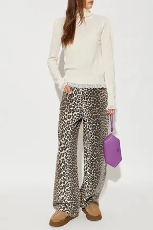 GANNI Wool Turtleneck With Lace Trim