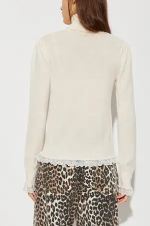 GANNI Wool Turtleneck With Lace Trim
