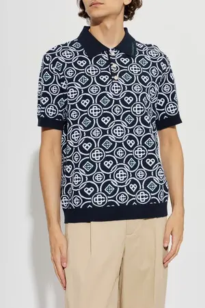 Casablanca Polo With Monogram - Navy Blue