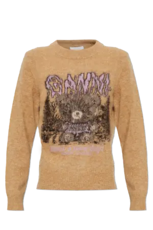 GANNI Sweater With A Colorful Pattern And Logo - Beige