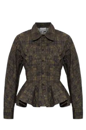 GANNI Peplum Top With Floral Motif - Green