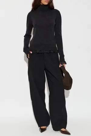 GANNI Wool Turtleneck With Lace Trim