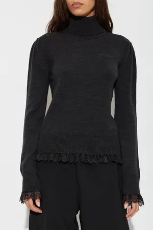 GANNI Wool Turtleneck With Lace Trim