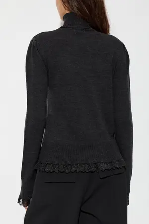 GANNI Wool Turtleneck With Lace Trim
