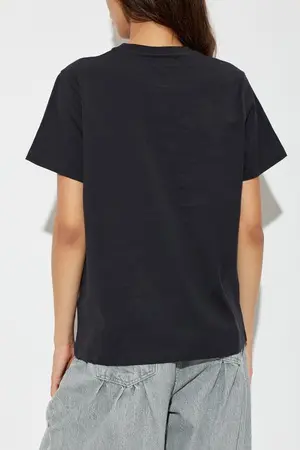 GANNI Cotton T-shirt With Floral Print - Black