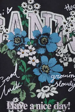 GANNI Cotton T-shirt With Floral Print - Black