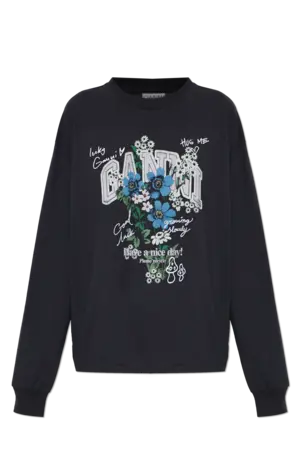 GANNI Ganni Printed Long Sleeve T-Shirt Black