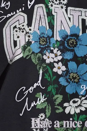 GANNI Printed Long Sleeve T-shirt - Black